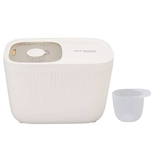 Masyrt Rice Container, Plastic Rice Bucket, Rice Container with Transparent Lid for Flour Beans (White)