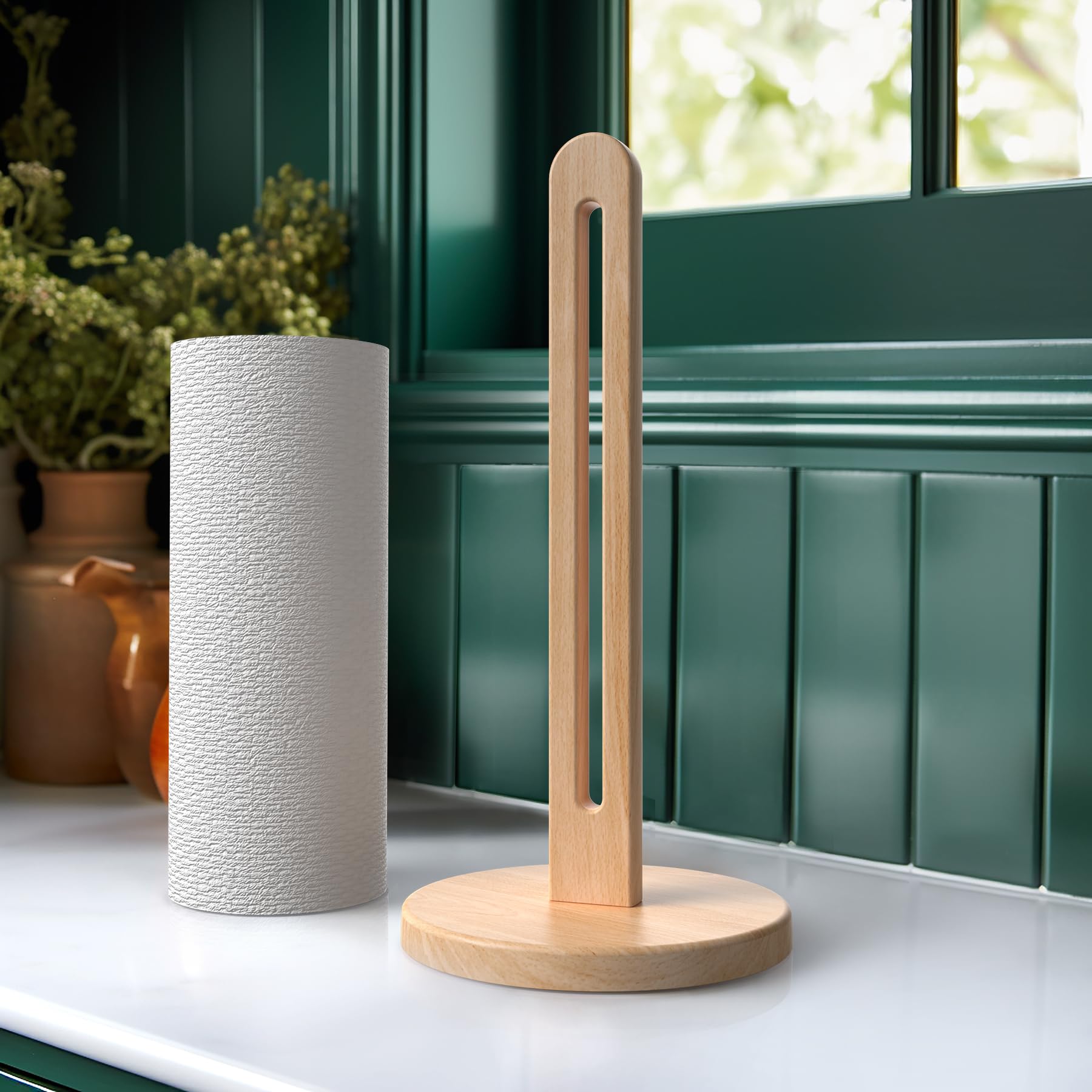 KitchLife Wooden Paper Towel Holder Countertop, Fits Jumbo Roll - Solid Beechwood Paper Towel Dispenser Stand with Anti-Skid Base, 1 Pack