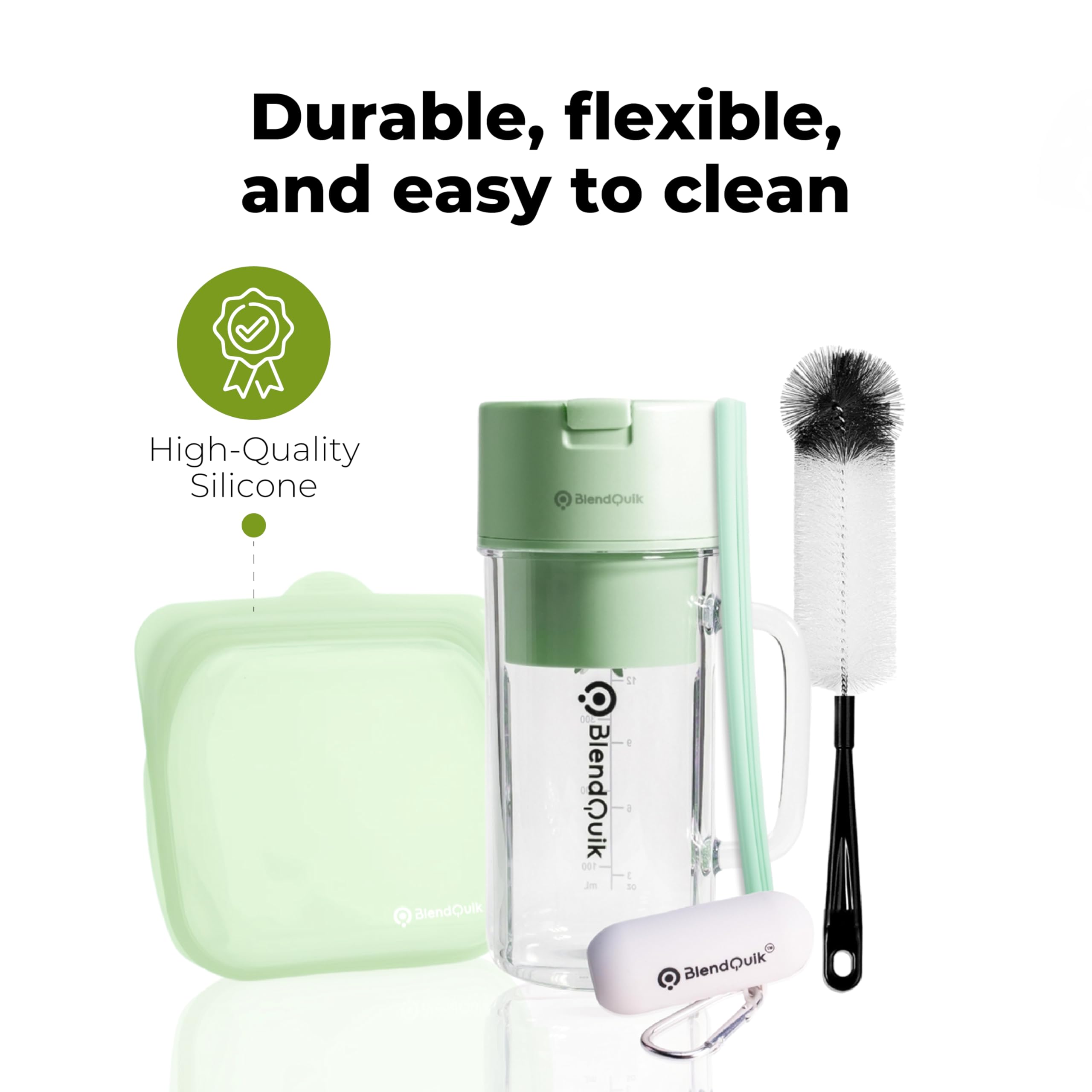 BlendQuik, Reusable Silicone Food Storage Bags, 1000 ml Capacity, Leak Proof Freezer Silicone Bags, Easy To Clean Reusable Travel Bag, Green