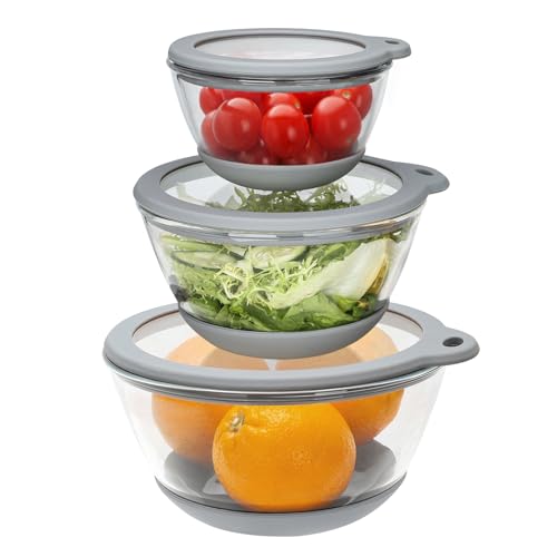 MR. CHOU Glass Food Storage Containers Set - 6-Piece Leak-Proof Bento Box with No-Slip Base - Stackable Meal Prep Containers - Ideal for Lunch, Leftovers, and Pantry Organization (0.5QT, 1.1QT, 2.2QT)