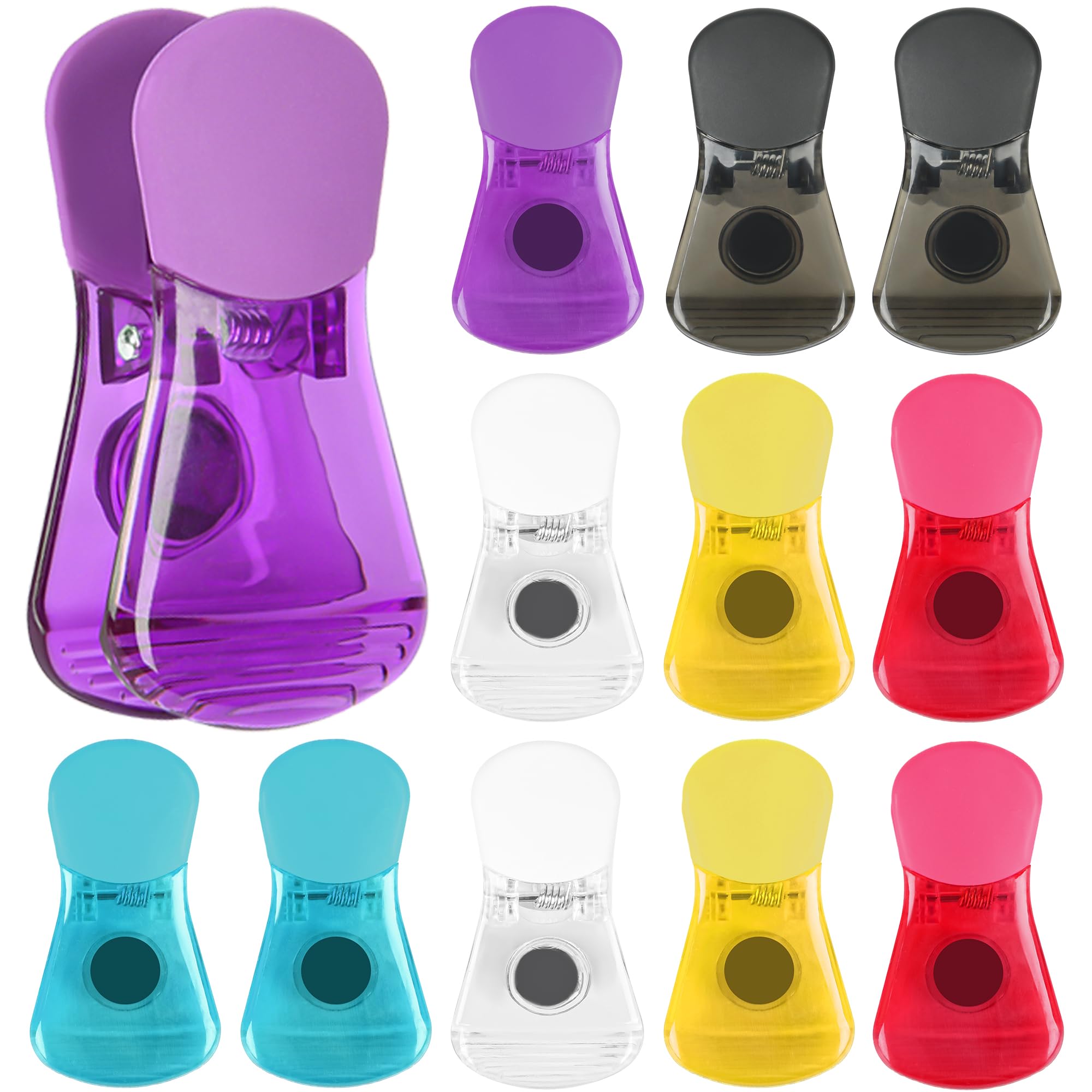 12Pcs Bag Clips with Magnet, Assorted Colors Chip Clips, Food Snack Package Clips, Plastic Wide Clips for Kitchen Storage, Fridge Clips