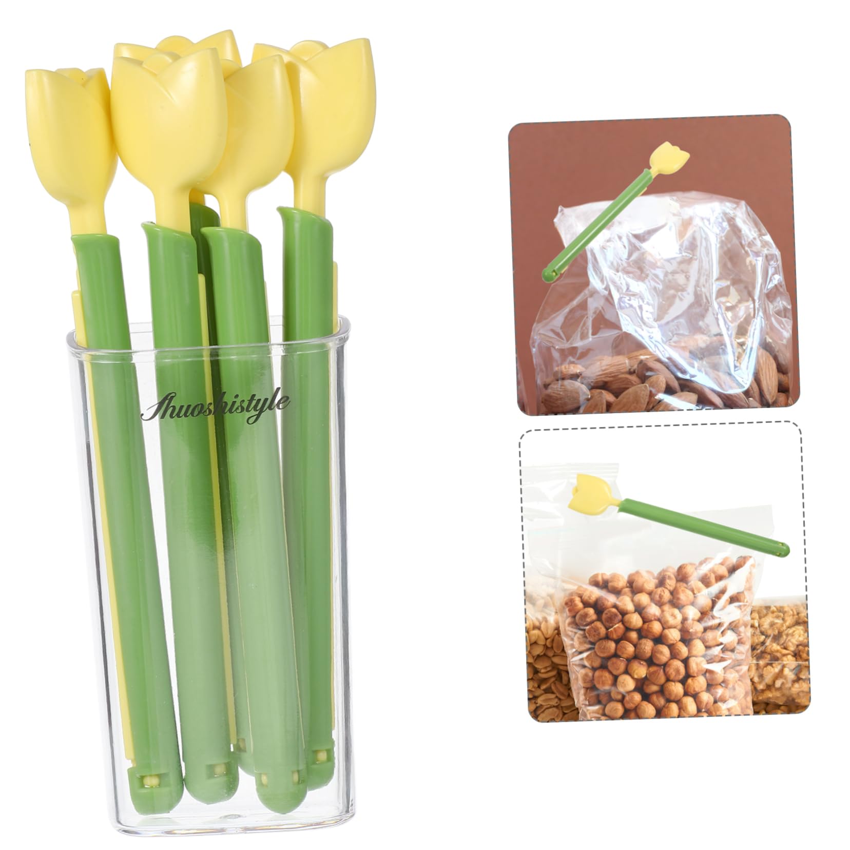 BUGUUYO Food Storage Clips 5 Pack Reusable Shape Yellow Chip Bag Clips Bread Bag Clips Candy Bags Clips