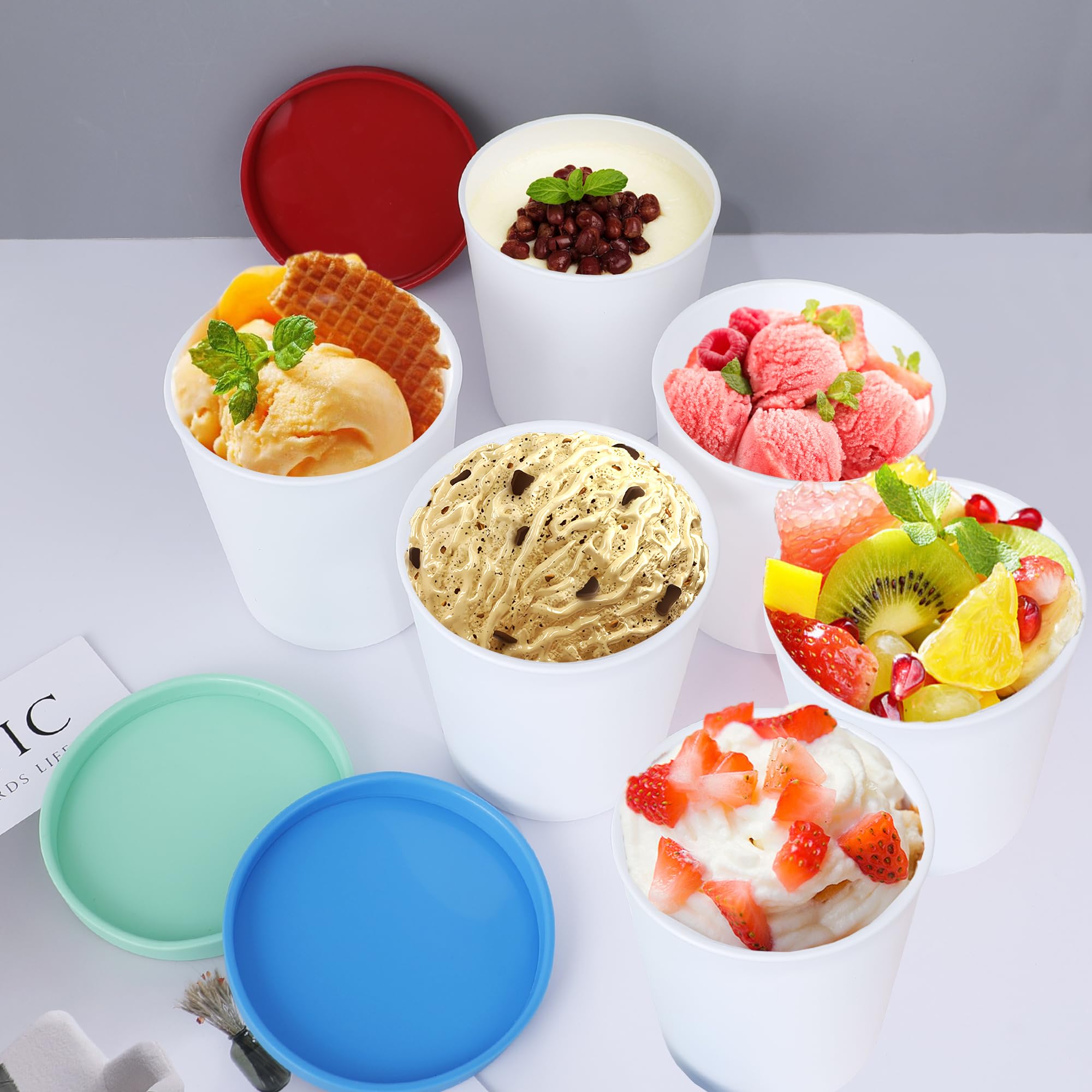 Mini Homemade Ice Cream Containers - 6 Pack Reusable 8Oz Leak-Free Silicone Lid Set