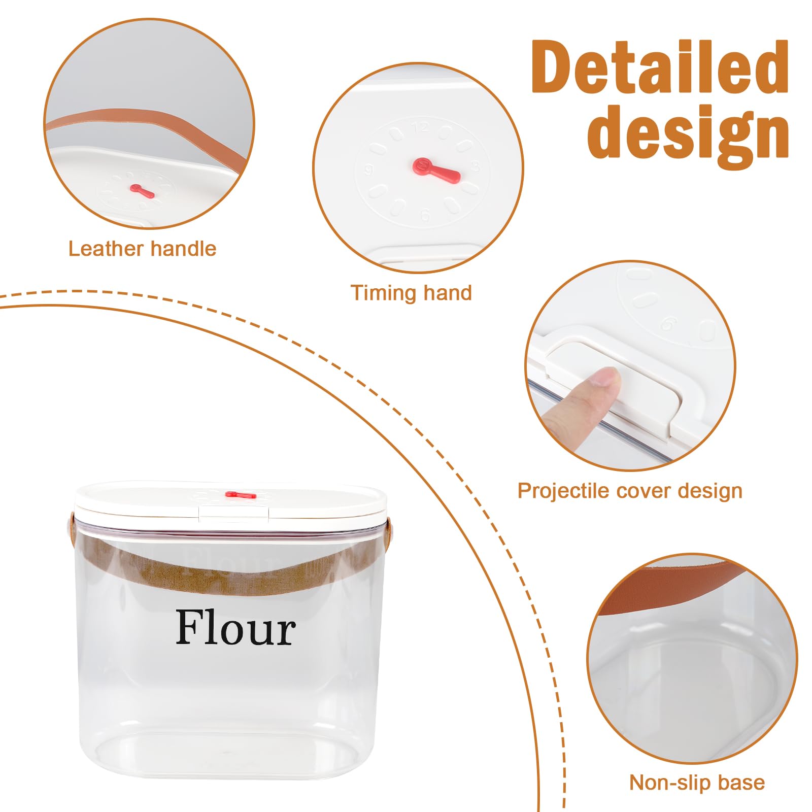 Xbopetda Flour Containers with Lids Airtight, Clear Plastic Flour Storage Container with Wide Mouth & Spoon, Time Recording Flour Sugar Storage Containers, Dry Food Storage for Kitchen Pantry Storage