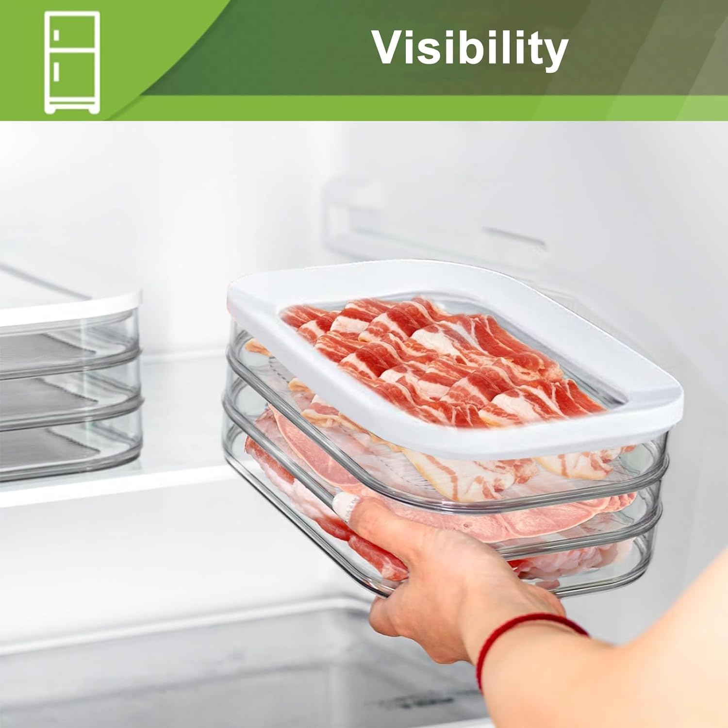 CHACHAE Deli Meat Container for Fridge,Bacon Lunch Meat Container for Refrigerator,Cold Cuts Storage Containers for Fridge,Stackable Food Storage Boxes with Lid for Sandwich,Deli,Meat,Meal Prep,1Pack