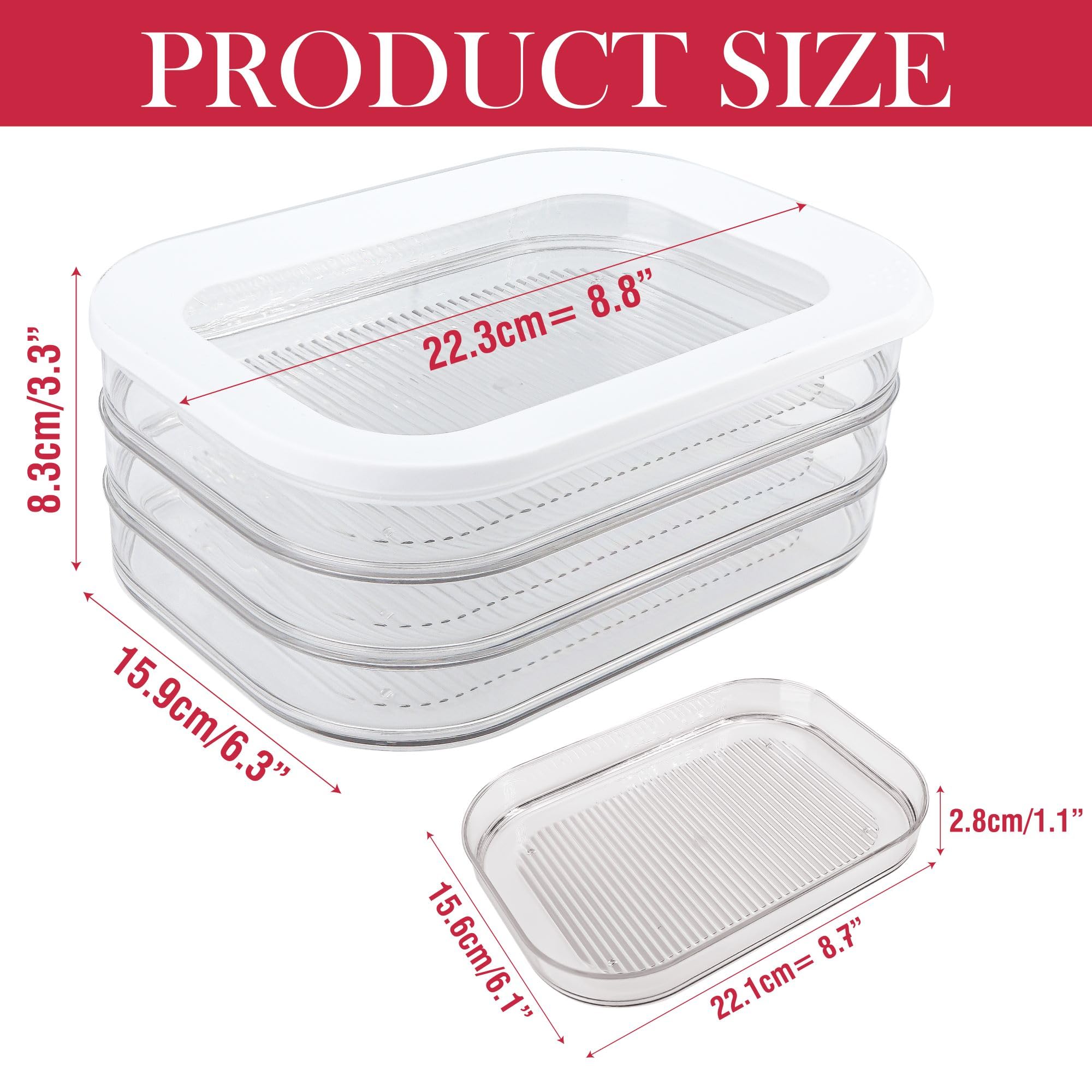 BuleVina Triple Layer Deli Meat Container Set for Fridge, 1.6L BPA-Free Cold Cut Storage with Lid 3 Tier Food Organizer Saver Refrigerator for Cheese, Ham, Sandwich, Lunch, Stackable, Airtight