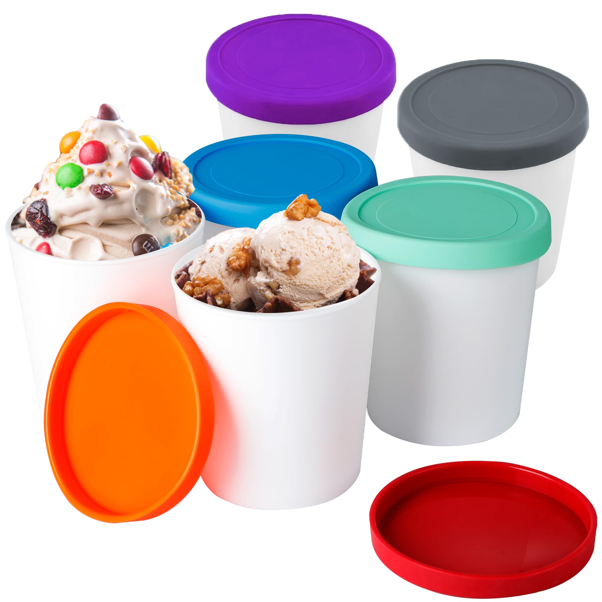 Mini Homemade Ice Cream Containers - 6 Pack Reusable 8Oz Leak-Free Silicone Lid Set