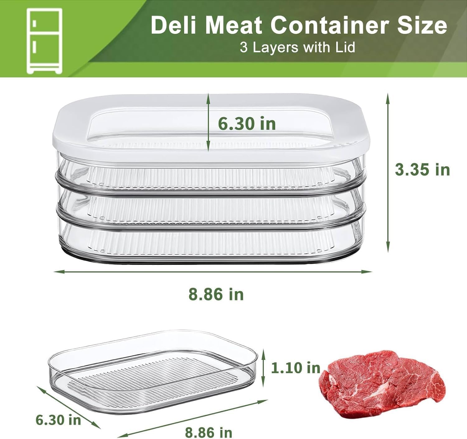 CHACHAE Deli Meat Container for Fridge,Bacon Lunch Meat Container for Refrigerator,Cold Cuts Storage Containers for Fridge,Stackable Food Storage Boxes with Lid for Sandwich,Deli,Meat,Meal Prep,1Pack