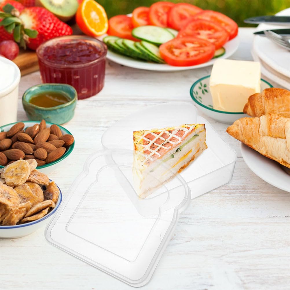 Luxshiny Toast Shape Sandwich Box 2pcs Clear Plastic Sliced Toast Holder Microwave and Freezer Safe Food Storage Container for Camping