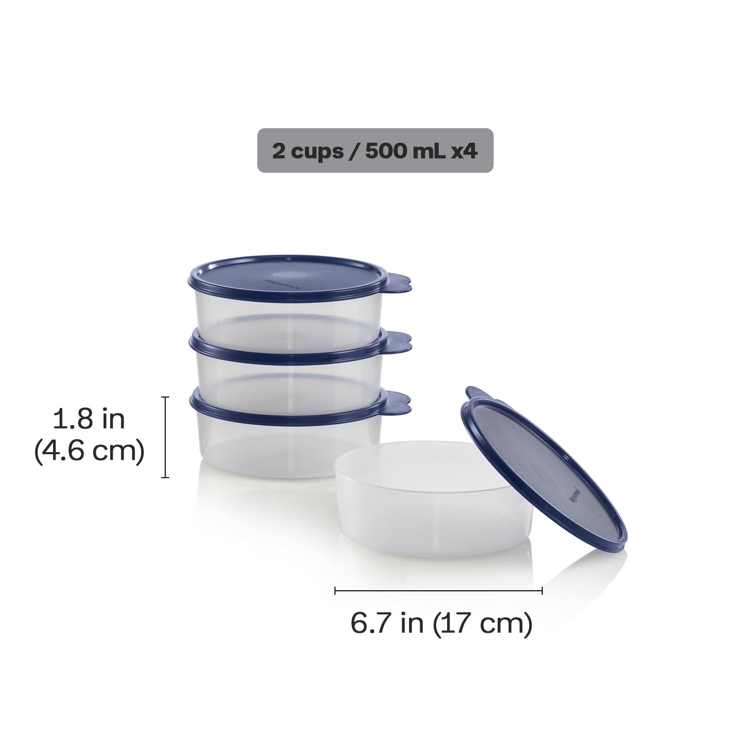Tupperware Big Wonders 2 Cup Food Storage Bowl Set of 4 Containers with Lids, Dishwasher Safe and BPA Free (4 Containers, 4 Lids)