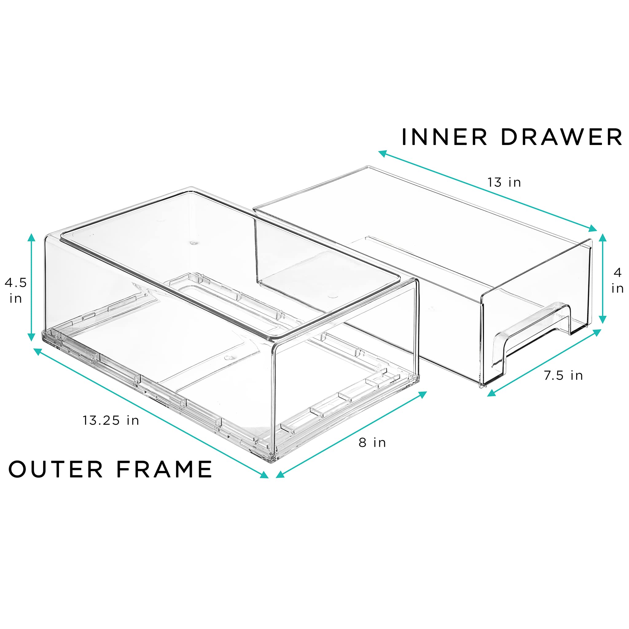 Sorbus Clear Stackable Fridge Drawer Bins - Pull Out Refrigerator Organizer Containers for Kitchen Storage (4 Pack | Medium)
