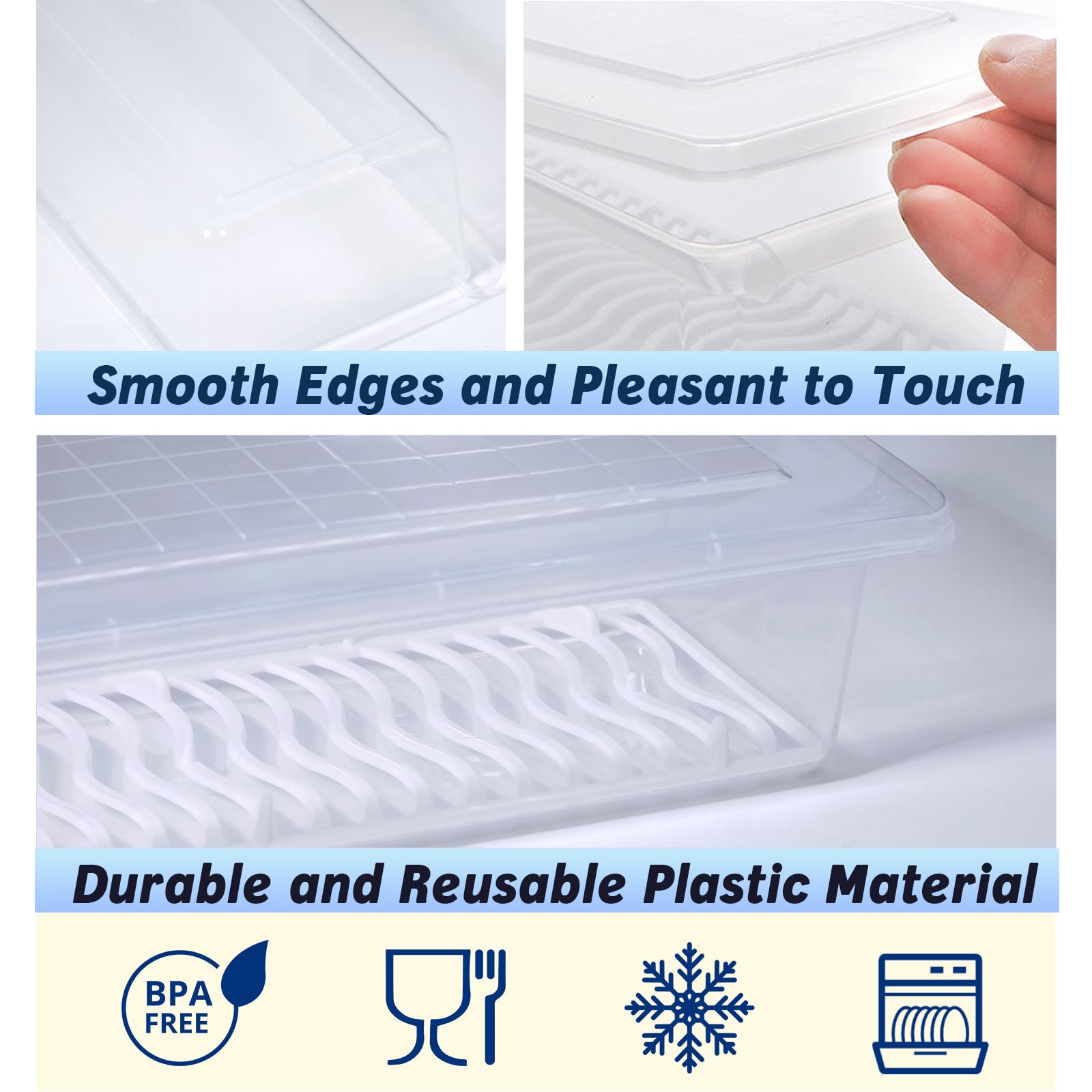 Caylielam 2-Pack Bacon Keeper Containers for Refrigerator, Airtight Fridge Meat Food Storage Boxes with Lids and Tongs, Clear and Reusable Plastic Fruit Cheese Eggs Serving Holder, Microwave Safe