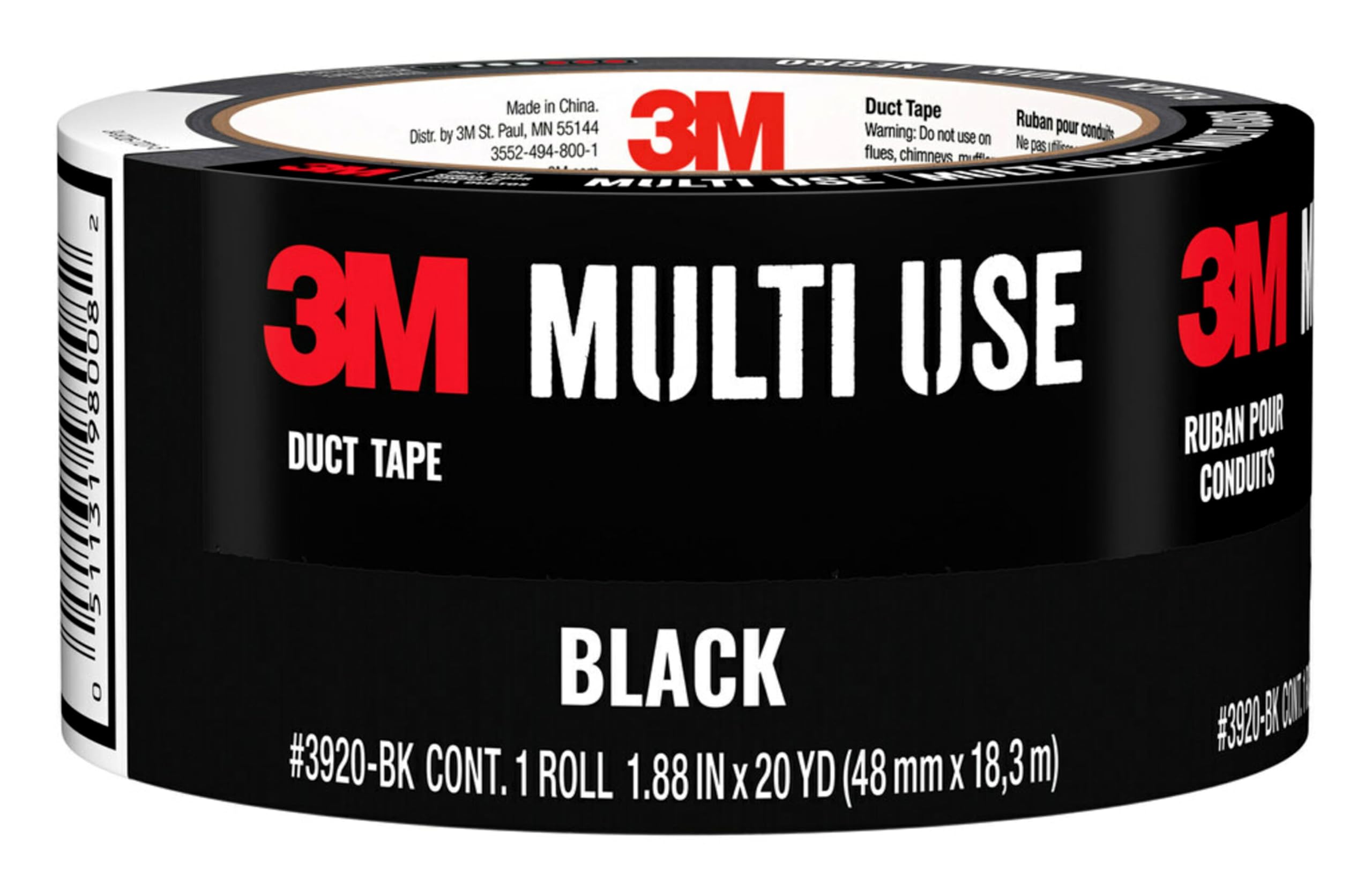 3M 3920-BK Multi Use Colored Duct Tape, 20 Yards, Black
