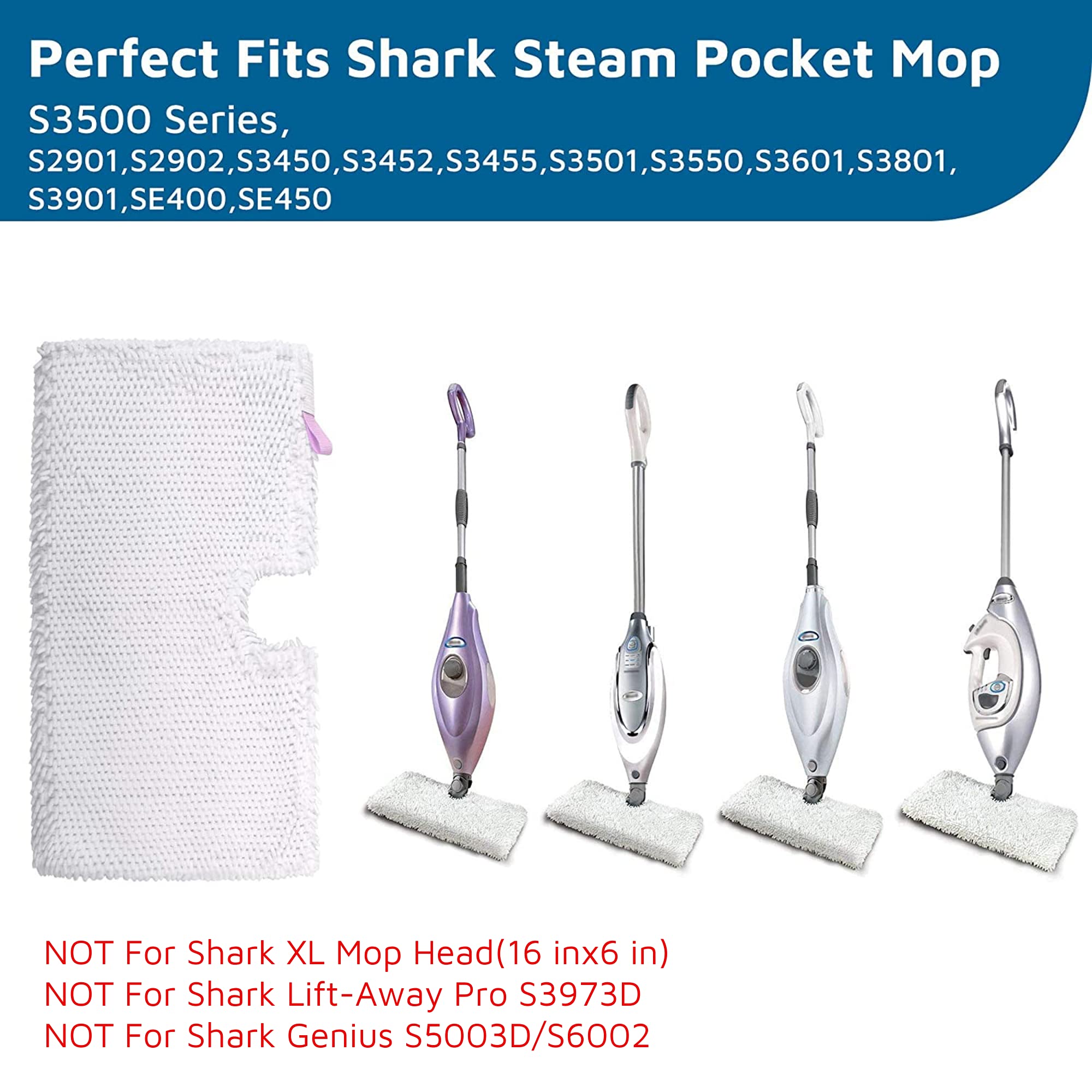 Flammi Steam Mop Replacement Pads for Shark S3500 Series S3501 S3601 S3550 S3901 SE450 S3801CO S3601D S2901 S2902 Steam Pocket Mop, 4 Pack