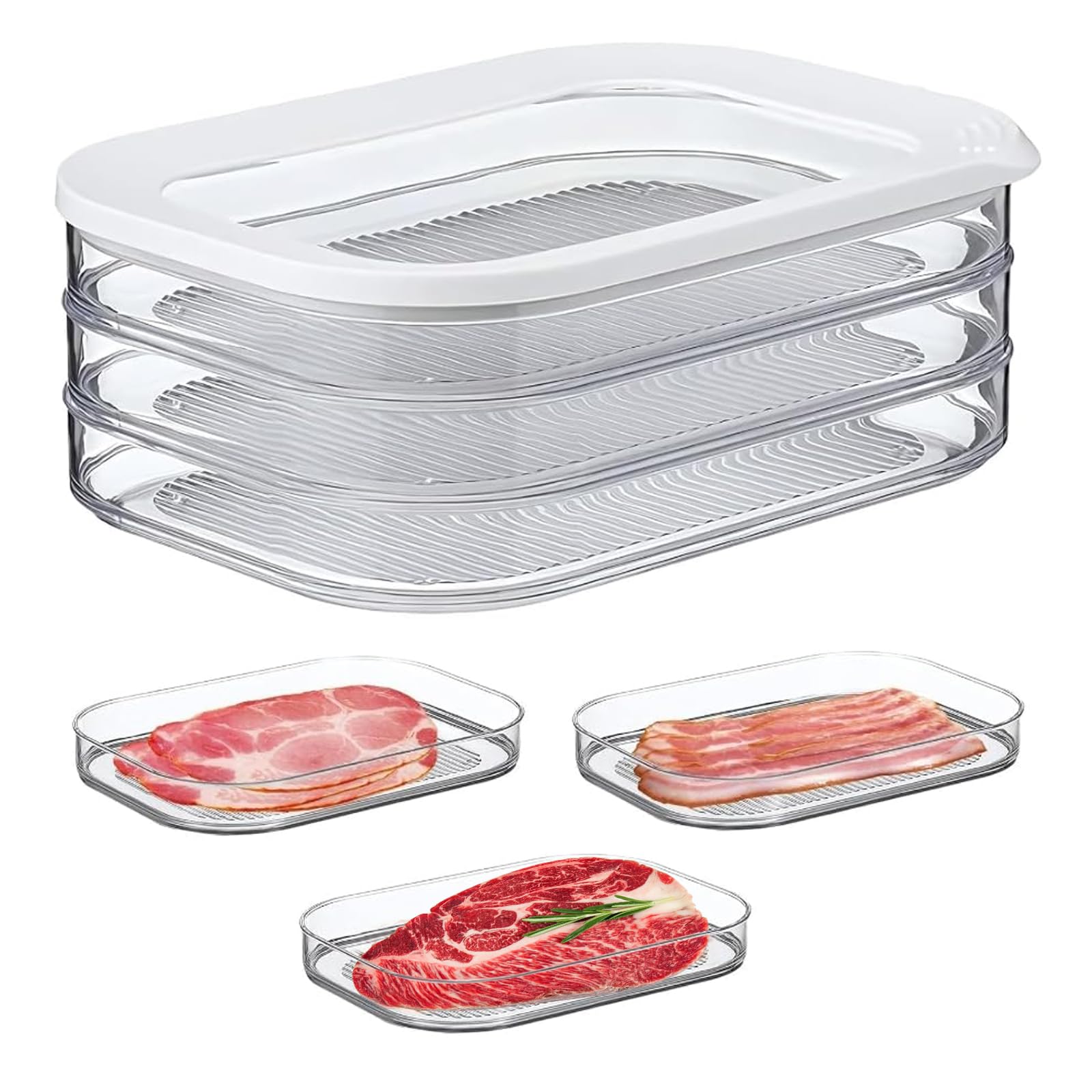 CHACHAE Deli Meat Container for Fridge,Bacon Lunch Meat Container for Refrigerator,Cold Cuts Storage Containers for Fridge,Stackable Food Storage Boxes with Lid for Sandwich,Deli,Meat,Meal Prep,1Pack