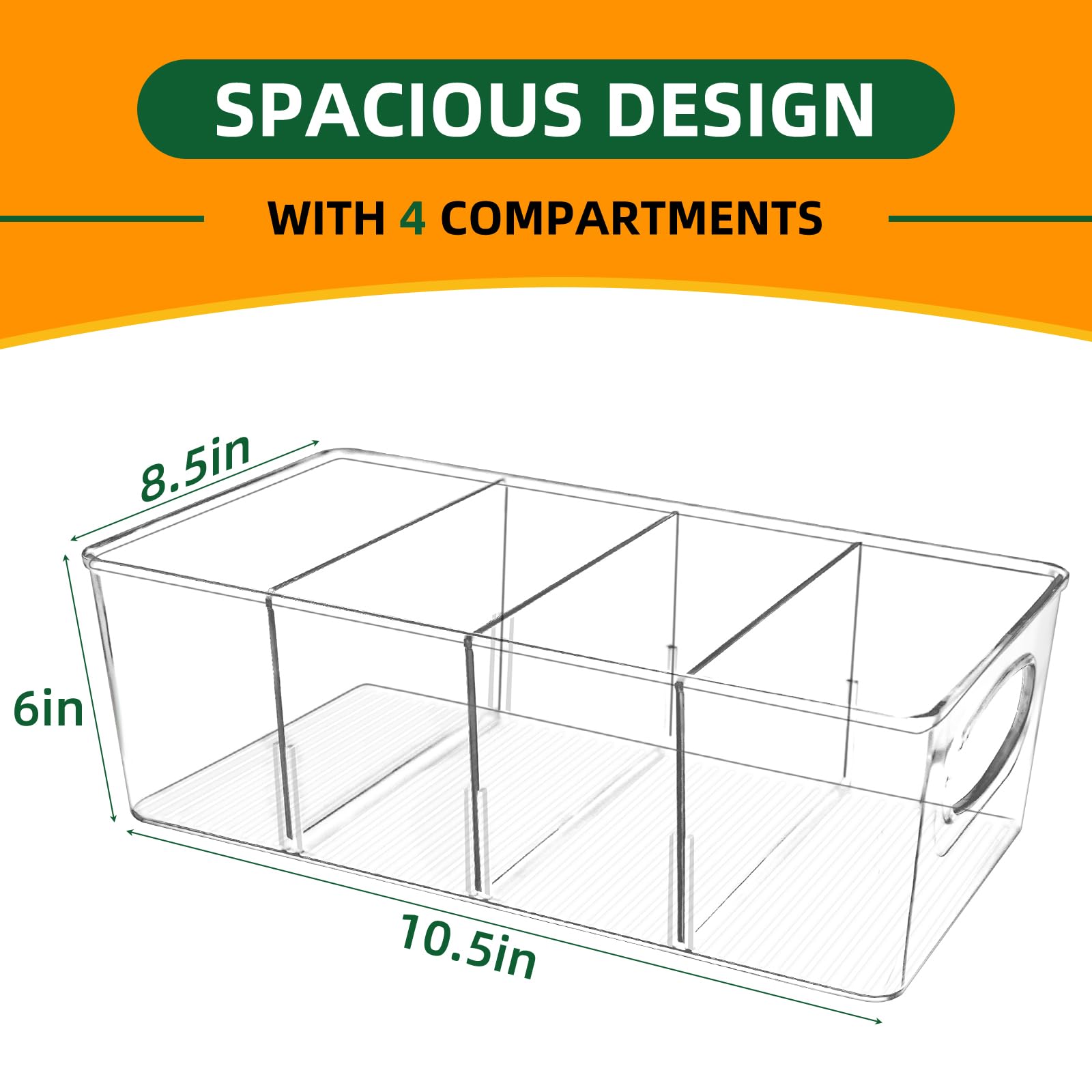 3 Pack Pantry Organizer Bins with Removable Dividers, Divided Food Storage Containers, Perfect for Cabinet Organizers, Kitchen Organization, Pantry Storage, Refrigerator Organizers