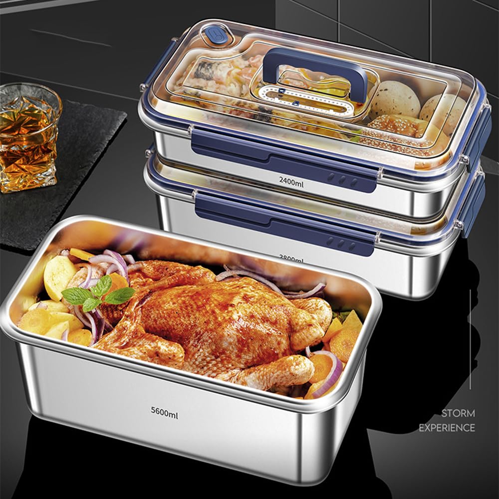 Irishom Food Storage Containers with Lids Airtight Food Grade 316 Stainless Steel Large Capacity Leakproof Kitchen Storage Container (5.6L)