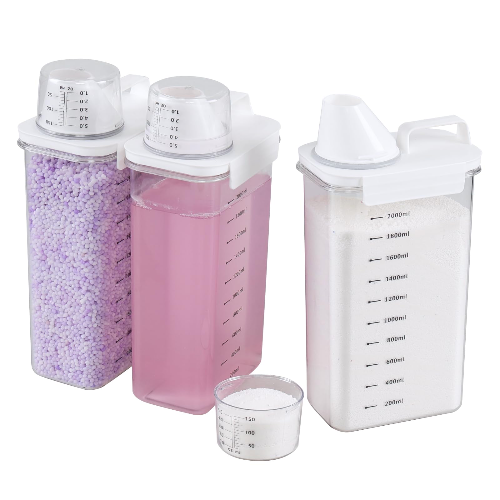 Gainhope 3 Packs Clear Rice Airtight Containers with Measuring Cup and Pourable Spout 2.3L, Kitchen Flour Cereal Dry Food Storage Bin, Plastic All Purpose Dispenser