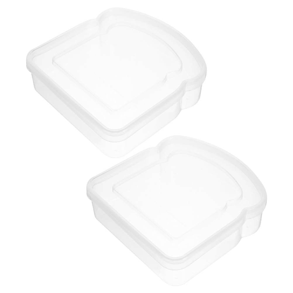 Luxshiny Toast Shape Sandwich Box 2pcs Clear Plastic Sliced Toast Holder Microwave and Freezer Safe Food Storage Container for Camping
