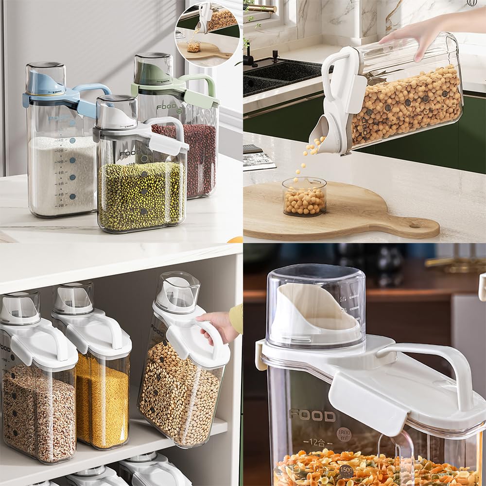 clspro Clear Airtight Food Storage Containers, Dry Food Airtight Container Thicken Plastic Clear Food Storage Box Rice Storage Bin Kitchen Cereal Containers Dispenser (White,1600ML/54OZ)
