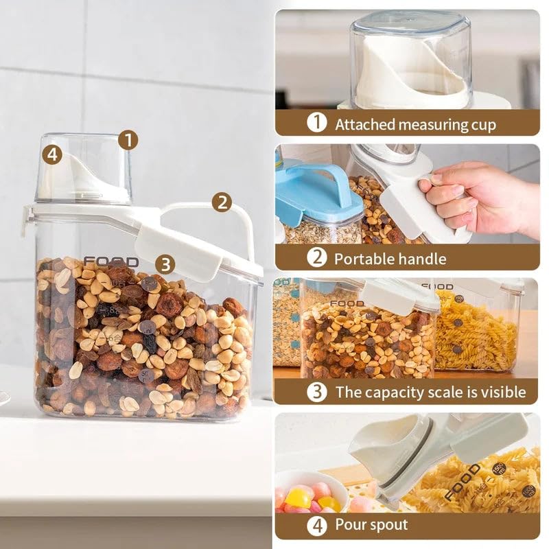 clspro Clear Airtight Food Storage Containers, Dry Food Airtight Container Thicken Plastic Clear Food Storage Box Rice Storage Bin Kitchen Cereal Containers Dispenser (White,1600ML/54OZ)