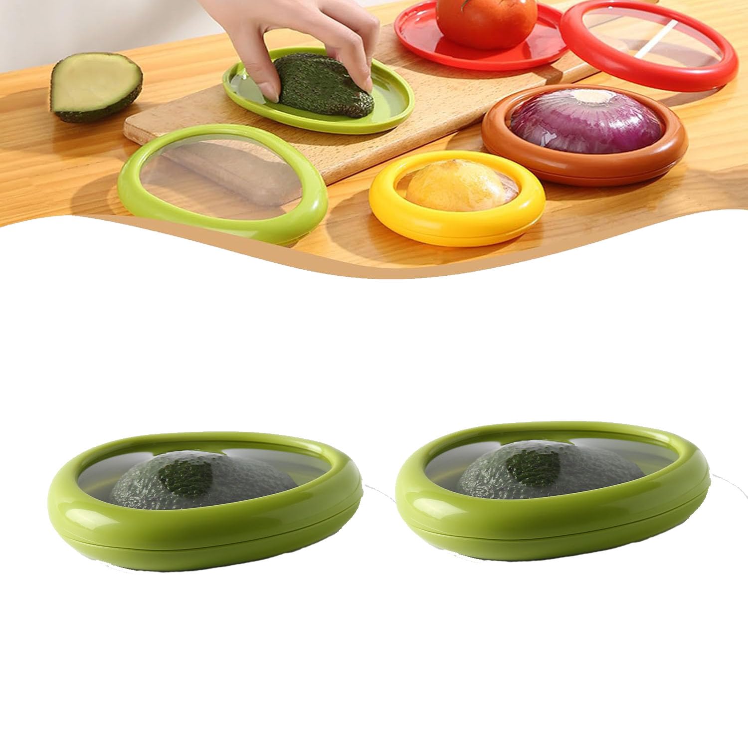 Silicone Fruit Storage Box, Silicone Fruit Storage Containers, Fruit and Vegetable Anti-Oxidation Storage Box, Silicone Fruit and Vegetable Storage Containers Set for Fridge Keep Fresh (Avocado box)