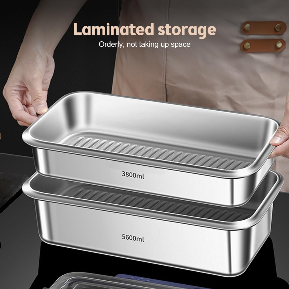 Irishom Food Storage Containers with Lids Airtight Food Grade 316 Stainless Steel Large Capacity Leakproof Kitchen Storage Container (5.6L)