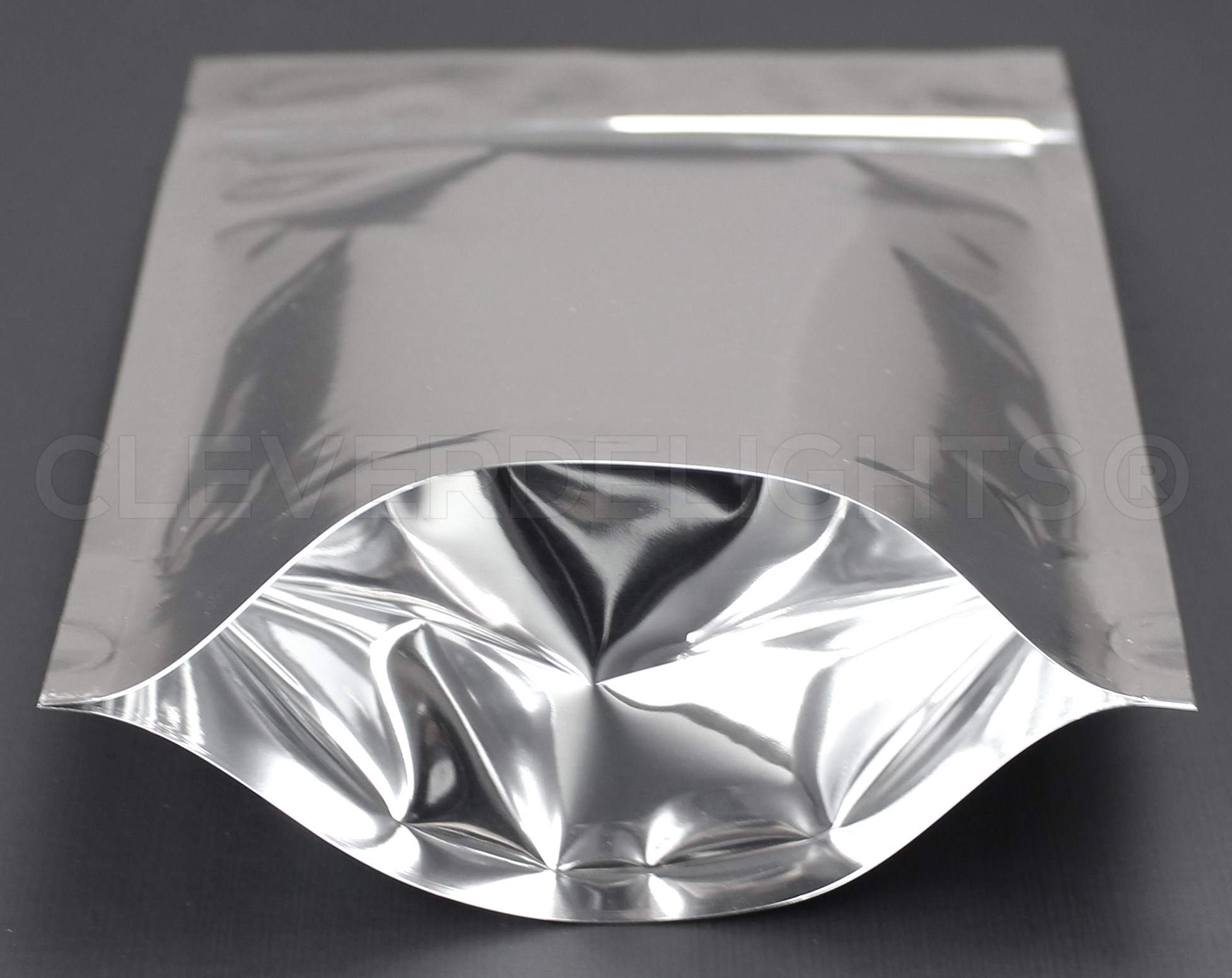 CleverDelights 8oz Silver Stand Up Pouches - 100 Pack - 6" x 9" x 3" - Resealable Bag 6x9x3 Inch