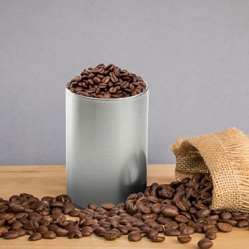 HBEJGHHO 13 oz Silver Can Sealed Food Storage Tin Canister with Airtight Double Lid Jar Portable Tea Coffee Beans Container for Loose Candy Herbs Spices(Liquid Pen and Black stickers)