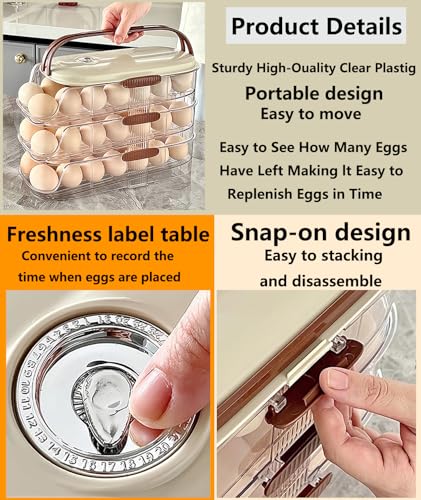mohaijituan 2024 New Egg Holder for Fridge, Automatic Rolling Egg Container for Refrigerator, Clear Stackable Egg Dispenser,Detachable Portable Space-Saving Egg Dispenser Holder (2 rows 3 Tier)