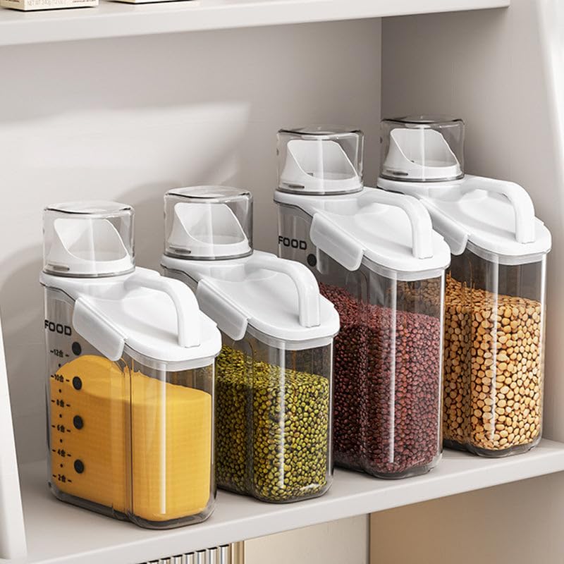 clspro Clear Airtight Food Storage Containers, Dry Food Airtight Container Thicken Plastic Clear Food Storage Box Rice Storage Bin Kitchen Cereal Containers Dispenser (White,1600ML/54OZ)