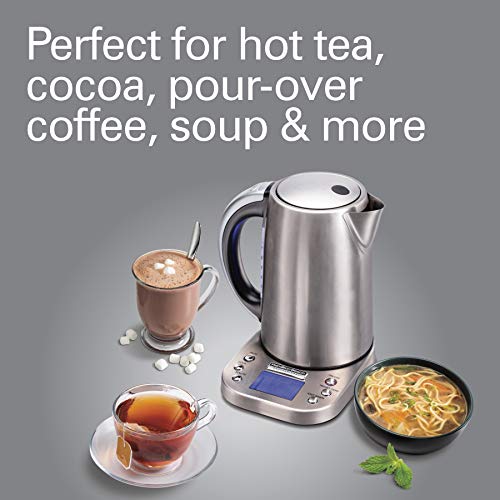 Hamilton Beach Professional Digital LCD Variable Temperature Control Electric Tea Kettle, Water Boiler & Heater, 1.7L, Cordless, Auto-Shutoff & Boil-Dry Protection, Silver (41028)
