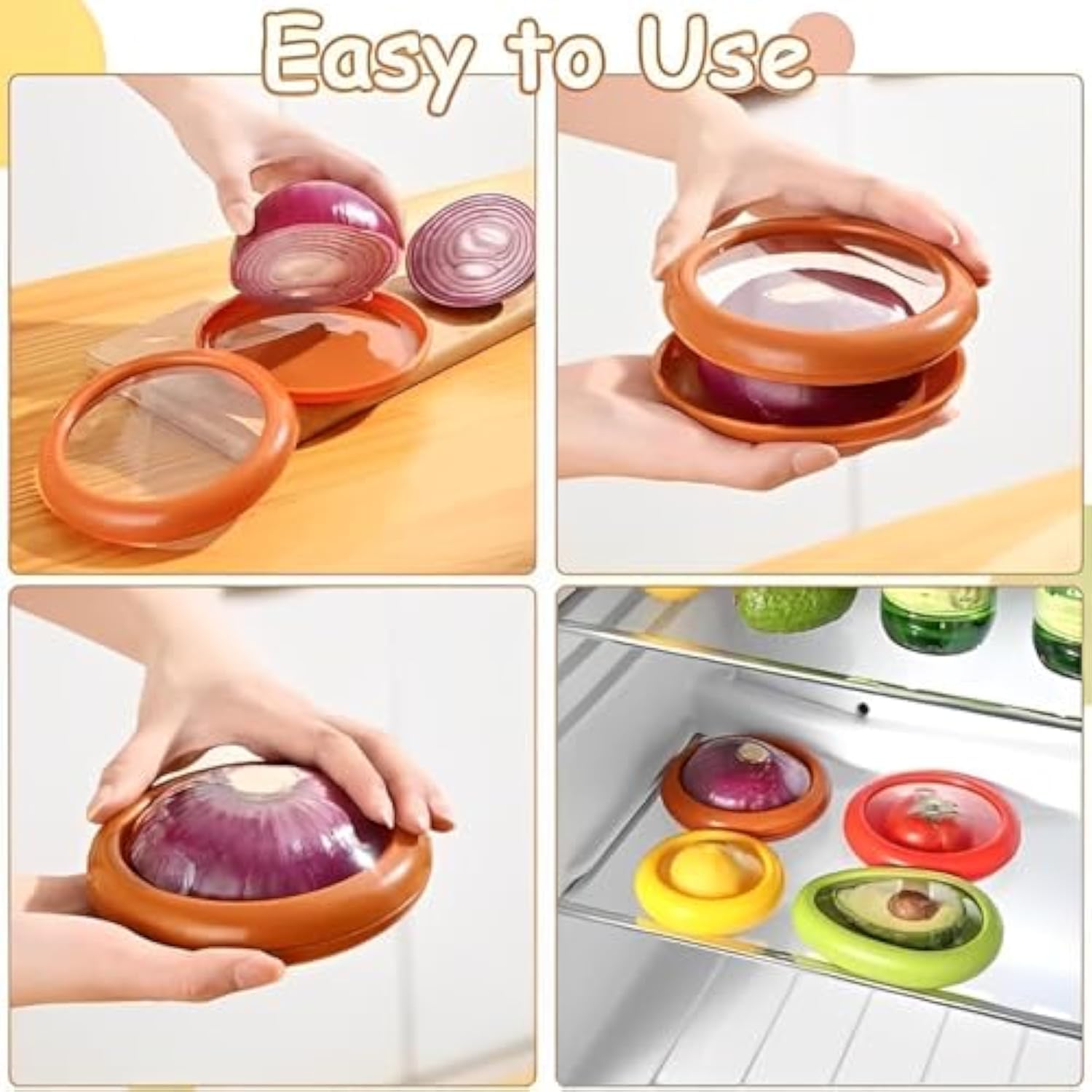MONEBI 2024 New Silicone Fruit Storage Box,Fruit and Vegetable Anti-Oxidation Storage Box, Silicone Fruit Storage Containers For Fridge, Reusable Food Saver for Avocado Tomato Onion Lemon (4pcs)