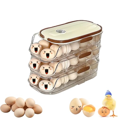 mohaijituan 2024 New Egg Holder for Fridge, Automatic Rolling Egg Container for Refrigerator, Clear Stackable Egg Dispenser,Detachable Portable Space-Saving Egg Dispenser Holder (2 rows 3 Tier)