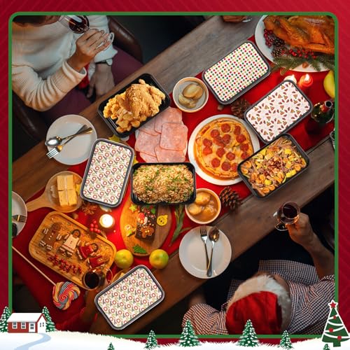 50 Pack Christmas Food Prep Containers with Lids 25 oz Meal Packaging Containers Plastic Christmas Cookie Boxes Reusable for Holiday Goodie Container or Exchange Gift Giving 10 Designs