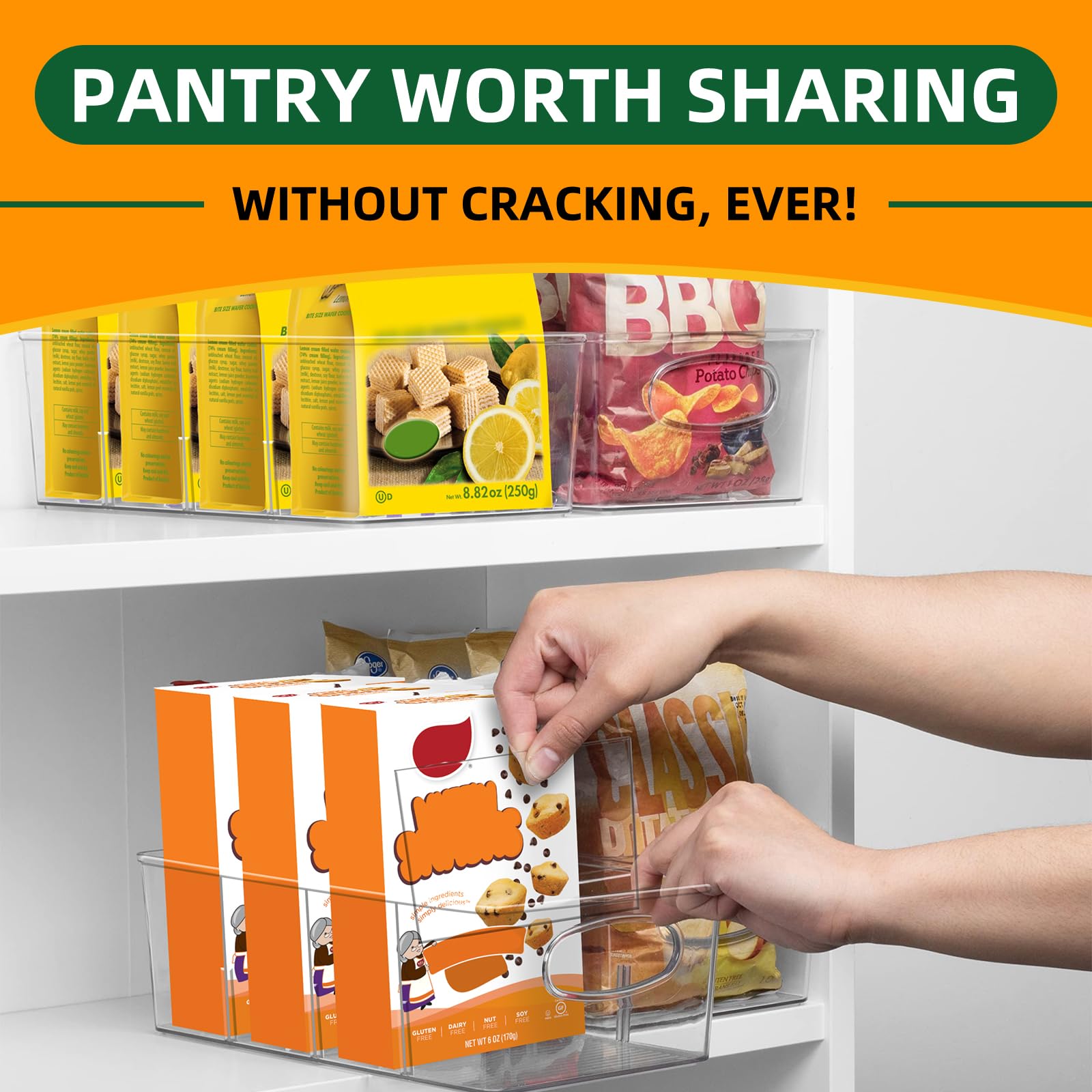 Generic 2 Pack Pantry Organizer Bins with Removable Dividers, 4 Divided Sections, Clear, Sturdy & Lightweight, Perfect for Cabinet, Kitchen, Pantry & Refrigerator Organization