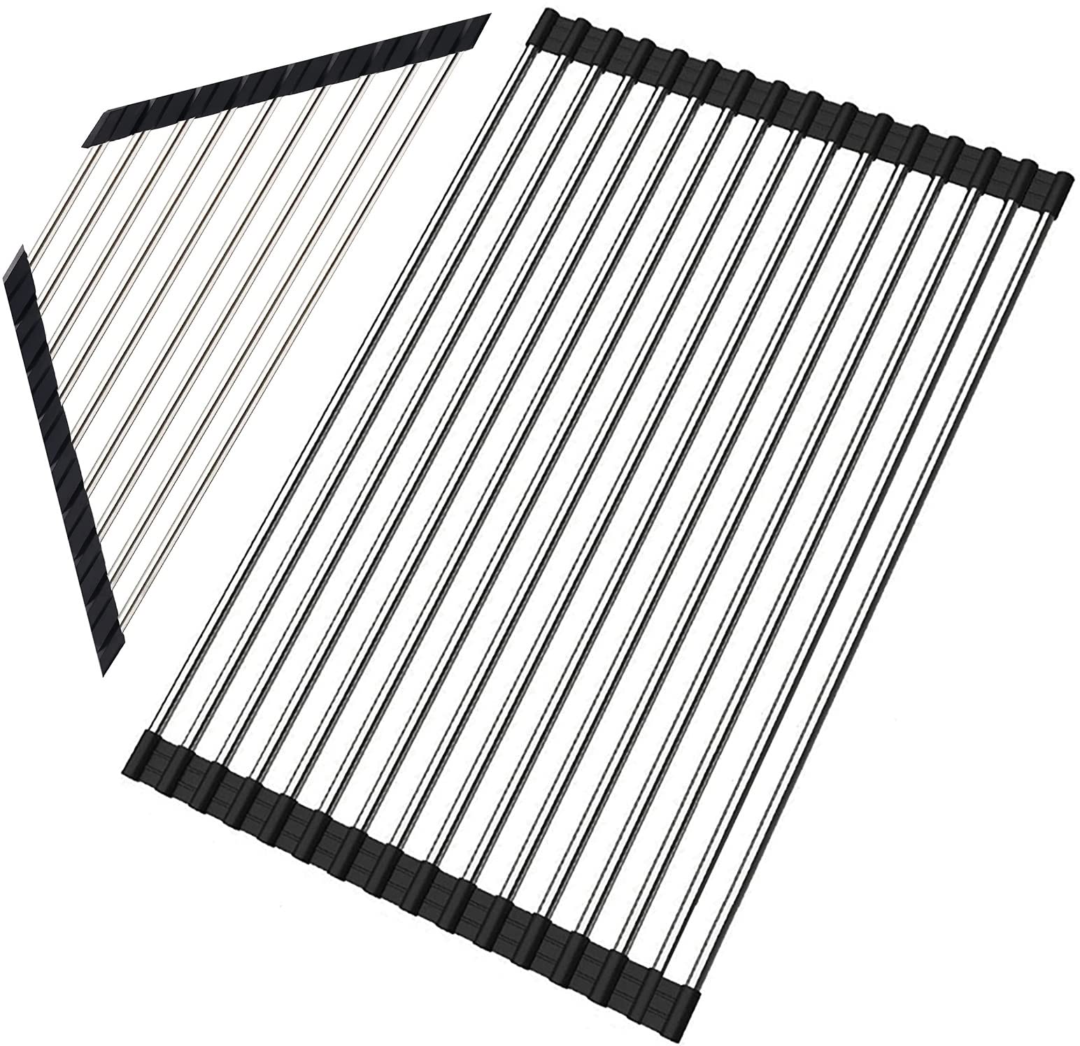 Corner Sink Drying Rack Roll up Dish Drying Dry Rack with Utensil Holder Over The Sink Multipurpose Foldable 304 Stainless Steel Drainer for Kitchen Sink Counter Triangle Drain Combination Packages