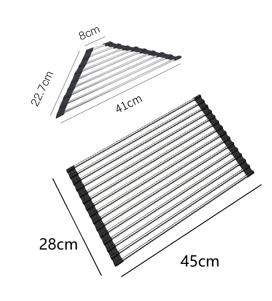 Corner Sink Drying Rack Roll up Dish Drying Dry Rack with Utensil Holder Over The Sink Multipurpose Foldable 304 Stainless Steel Drainer for Kitchen Sink Counter Triangle Drain Combination Packages