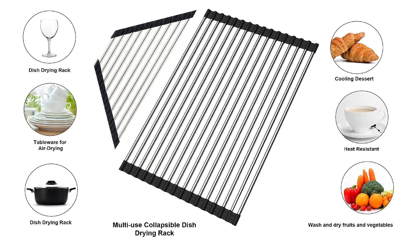 Corner Sink Drying Rack Roll up Dish Drying Dry Rack with Utensil Holder Over The Sink Multipurpose Foldable 304 Stainless Steel Drainer for Kitchen Sink Counter Triangle Drain Combination Packages