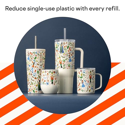 Corkcicle x Rifle Paper Co. Nutcracker Ballet Insulated Coffee Mug with Lid and Handle, 16 oz – Travel Mug Keeps Drinks Hot 3hrs – Non-Slip, Easy-Grip, Spill-Resistant Tumbler