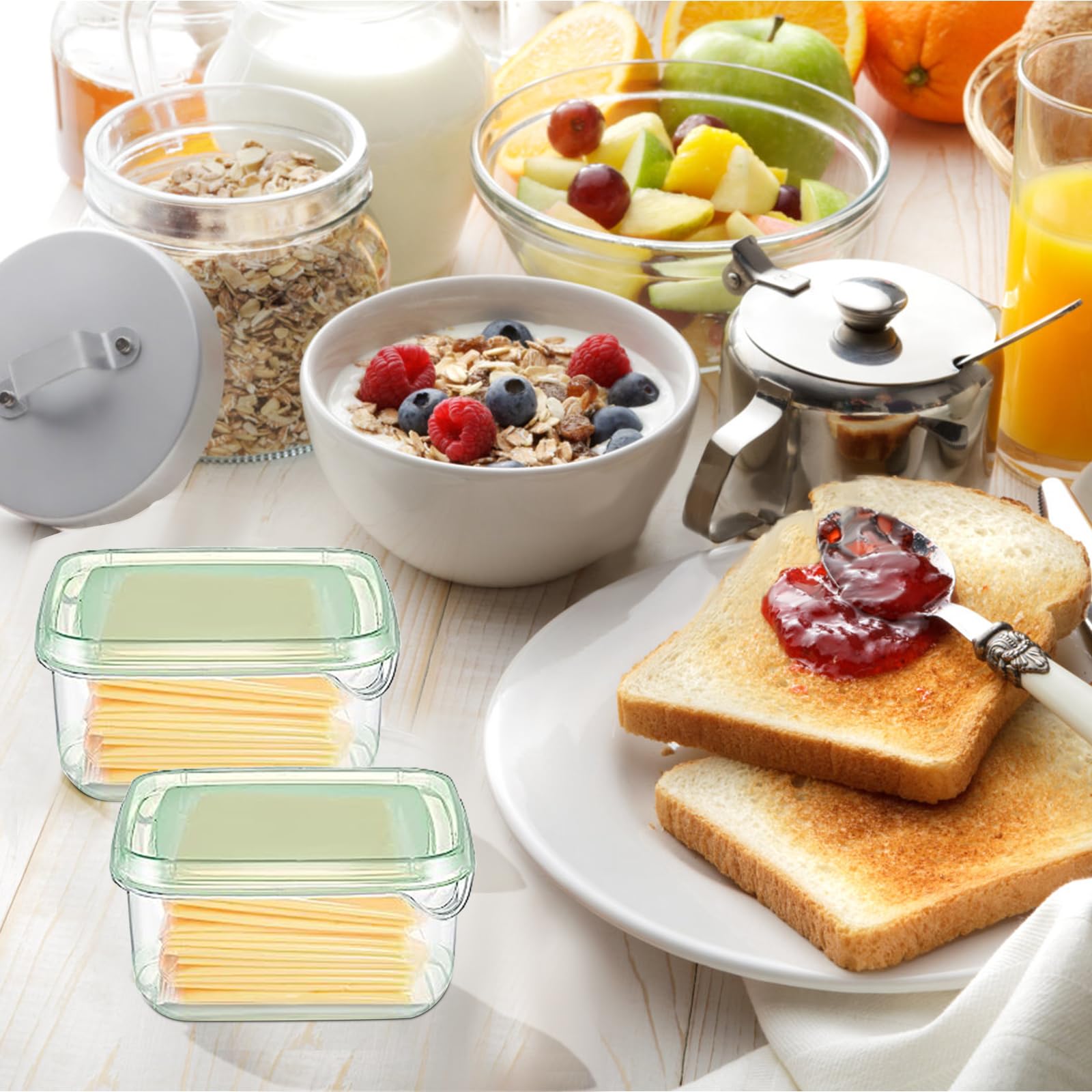 SCWBOEII 2 Pack-Cheese slicer Storage Containers with lids Airtight Plastic Butter Block Cheese slicer Holder for Fridge