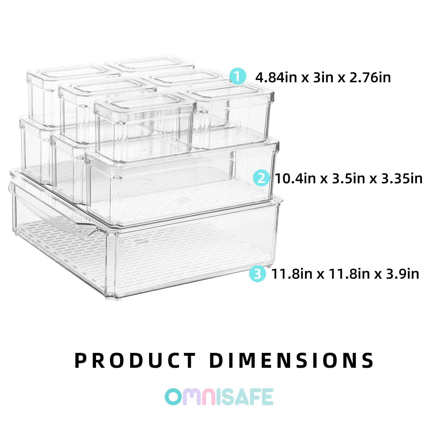 OMNISAFE Refrigerator Organizer Plastic Bins with Lids, Stackable Fridge Pantry Organizer, BPA-Free Fruit & Food Storage Bins for Kitchen, Vegetable, Cereals (10 Pack)