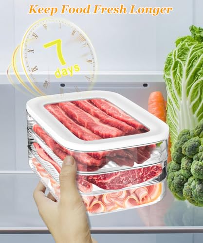 QUSUKO Deli Meat Container for Fridge, Lunch Meat Container for Refrigerator, Food Storage Boxes with Lid for Cold Cuts, Lunch Meat, Salami, Meal Prep Containers, BPA Free, 3pcs