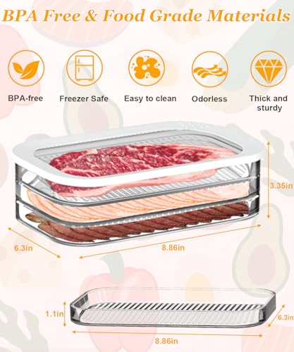 QUSUKO Deli Meat Container for Fridge, Lunch Meat Container for Refrigerator, Food Storage Boxes with Lid for Cold Cuts, Lunch Meat, Salami, Meal Prep Containers, BPA Free, 3pcs