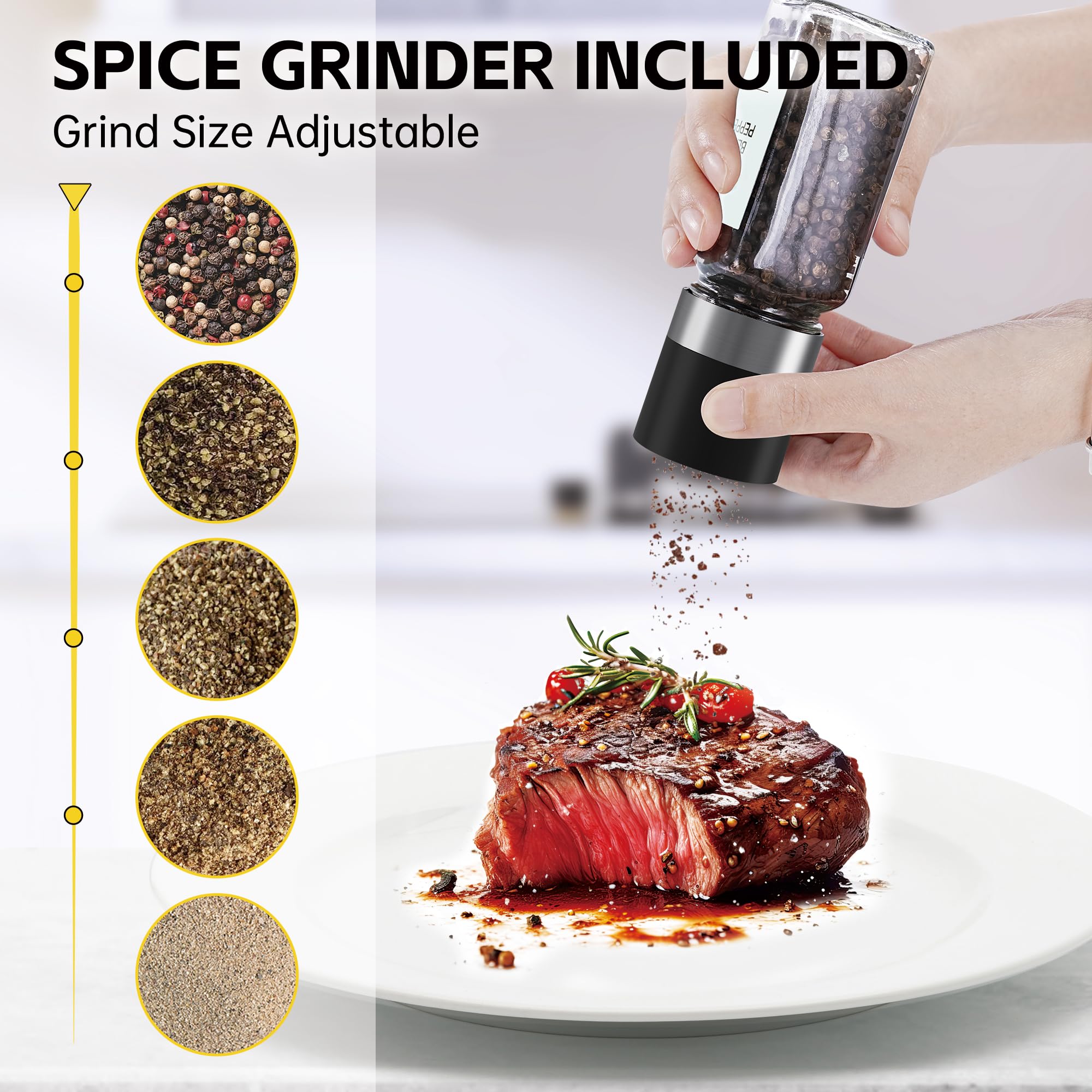 Miuyhji Spice Jars, 24 Pcs 4oz Spice Jars with Label, Glass Jars with Bamboo Lids, Spice Containers Bottles with Pepper Grinder & Stainless Steel Funnel for Seasoning Organizer, Cabinet, Drawer