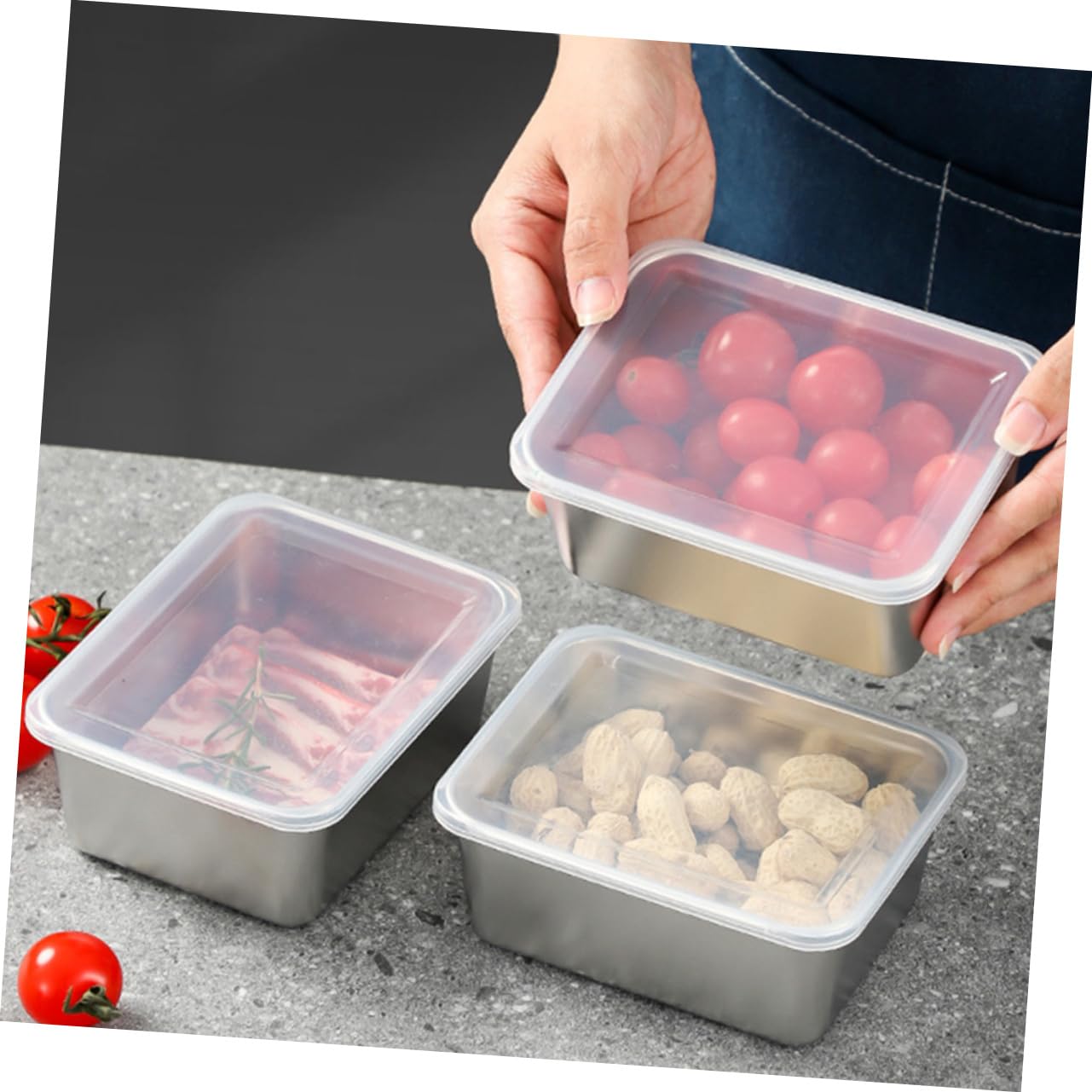 Garneck 4 Pack Airtight Food Storage Containers Stainless Steel Meal Prep Boxes for Refrigerator Easy to Use and Clean for Fridge Organization