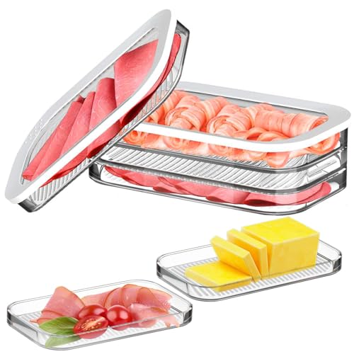 QUSUKO Deli Meat Container for Fridge, Lunch Meat Container for Refrigerator, Food Storage Boxes with Lid for Cold Cuts, Lunch Meat, Salami, Meal Prep Containers, BPA Free, 3pcs
