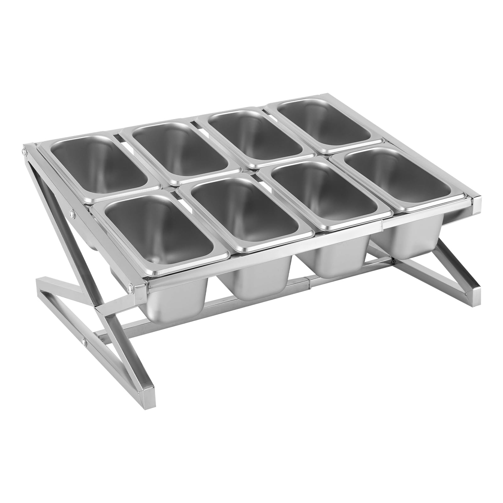 QUEMARQUE Pizza Topping Station, Double Layer Stainless Steel Seasoning Containers with Lids, 8 Compartment Trays Food Prep Station for Prepping Ingredients and Toppings