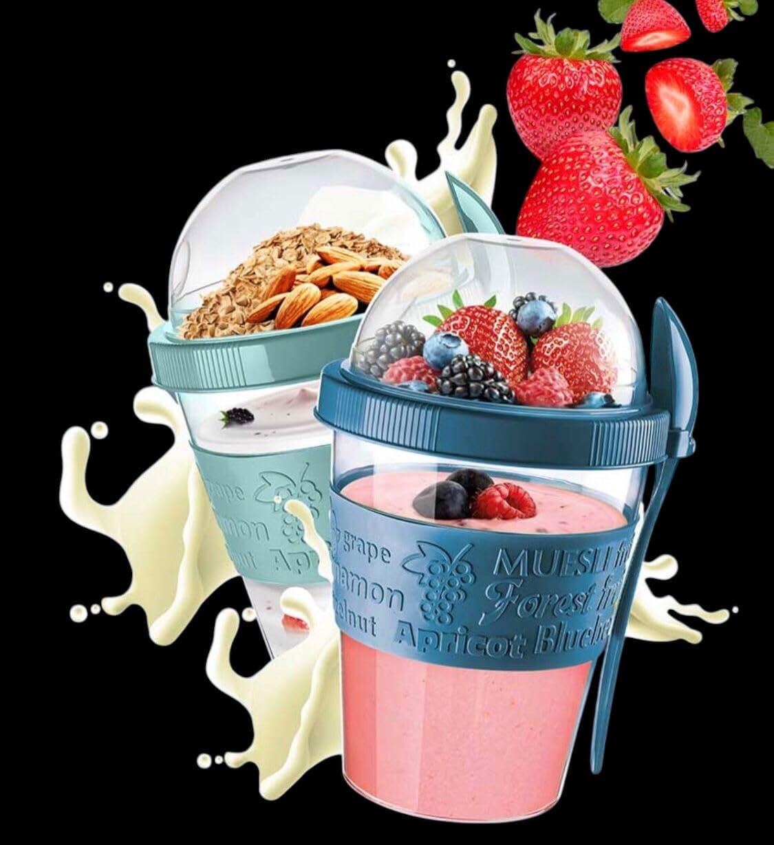 SUNGUU 4 Overnight Oats Containers with Lids Pack Yogurt Parfait Cups with Lids Reusable Take and Go Yogurt Containers with Lids and Spoons Overnight Oats Containers Breakfast on the Go Cup