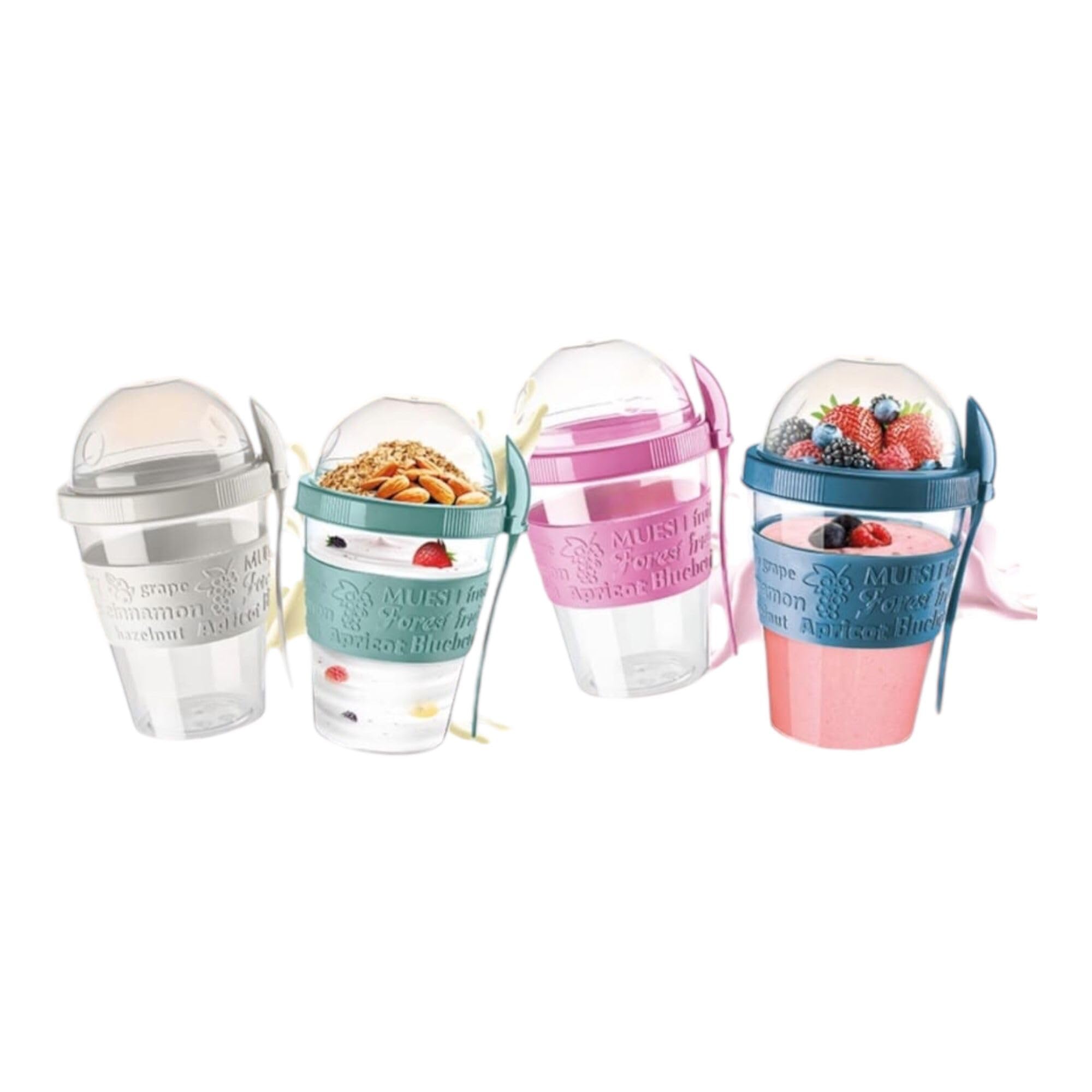 SUNGUU 4 Overnight Oats Containers with Lids Pack Yogurt Parfait Cups with Lids Reusable Take and Go Yogurt Containers with Lids and Spoons Overnight Oats Containers Breakfast on the Go Cup
